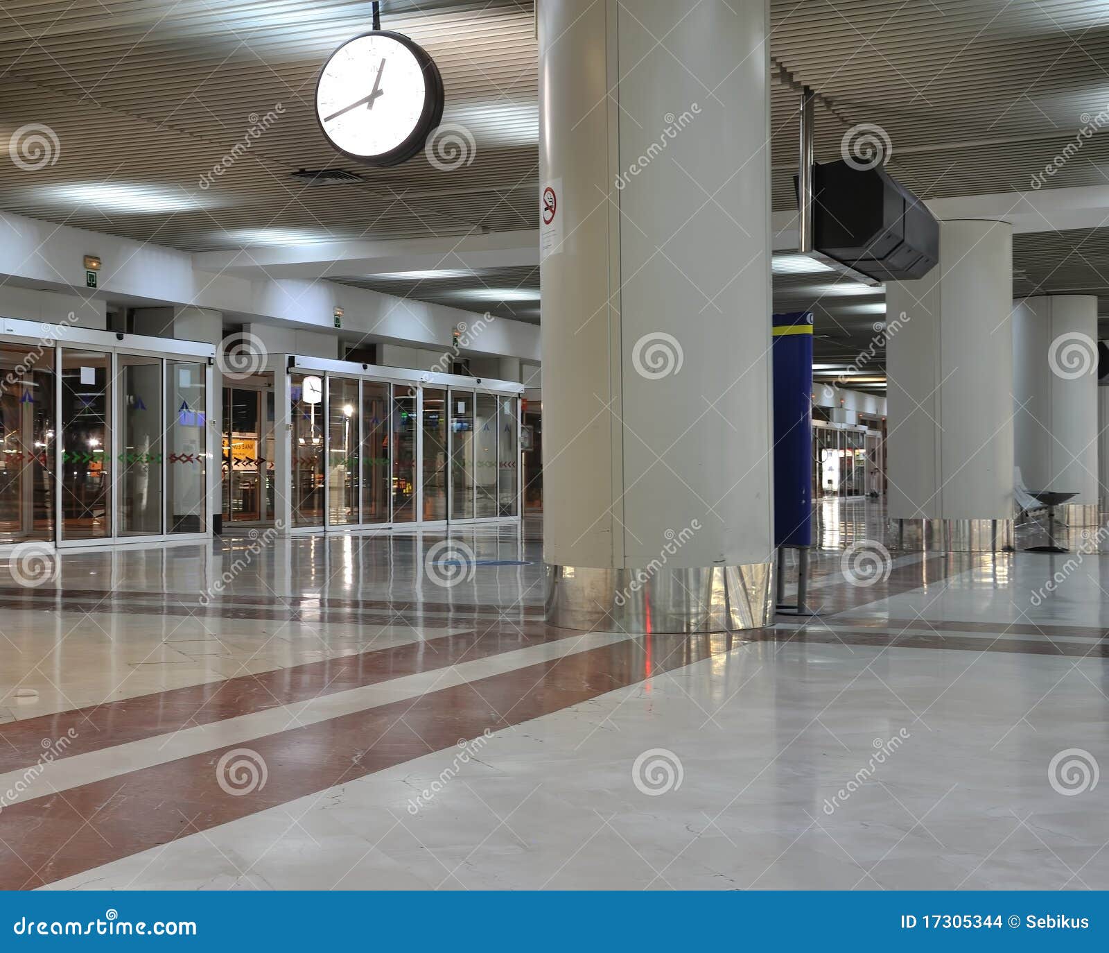 Empty Airport Terminal Lounge With Airplane On Background Royalty-Free ...