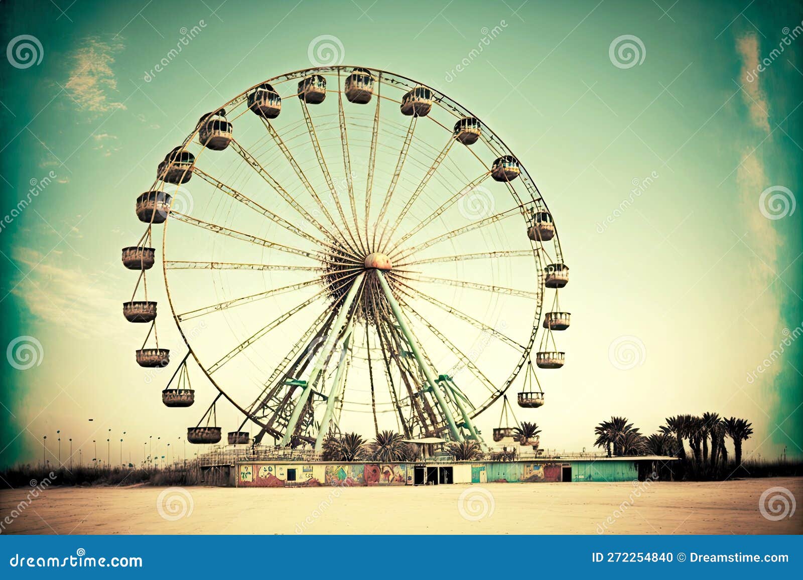 Empty Amusement Park and Large Round Ferris Wheel Stock Illustration ...
