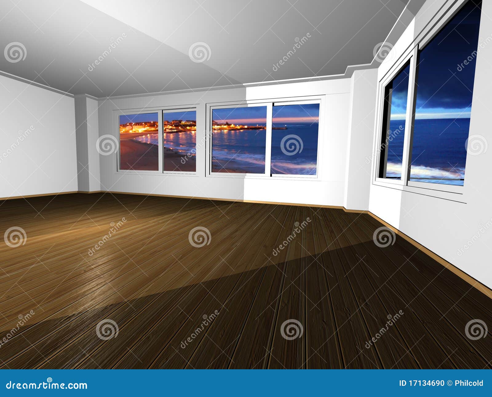Empty Apartment with Magnificent View Stock Illustration - Illustration ...