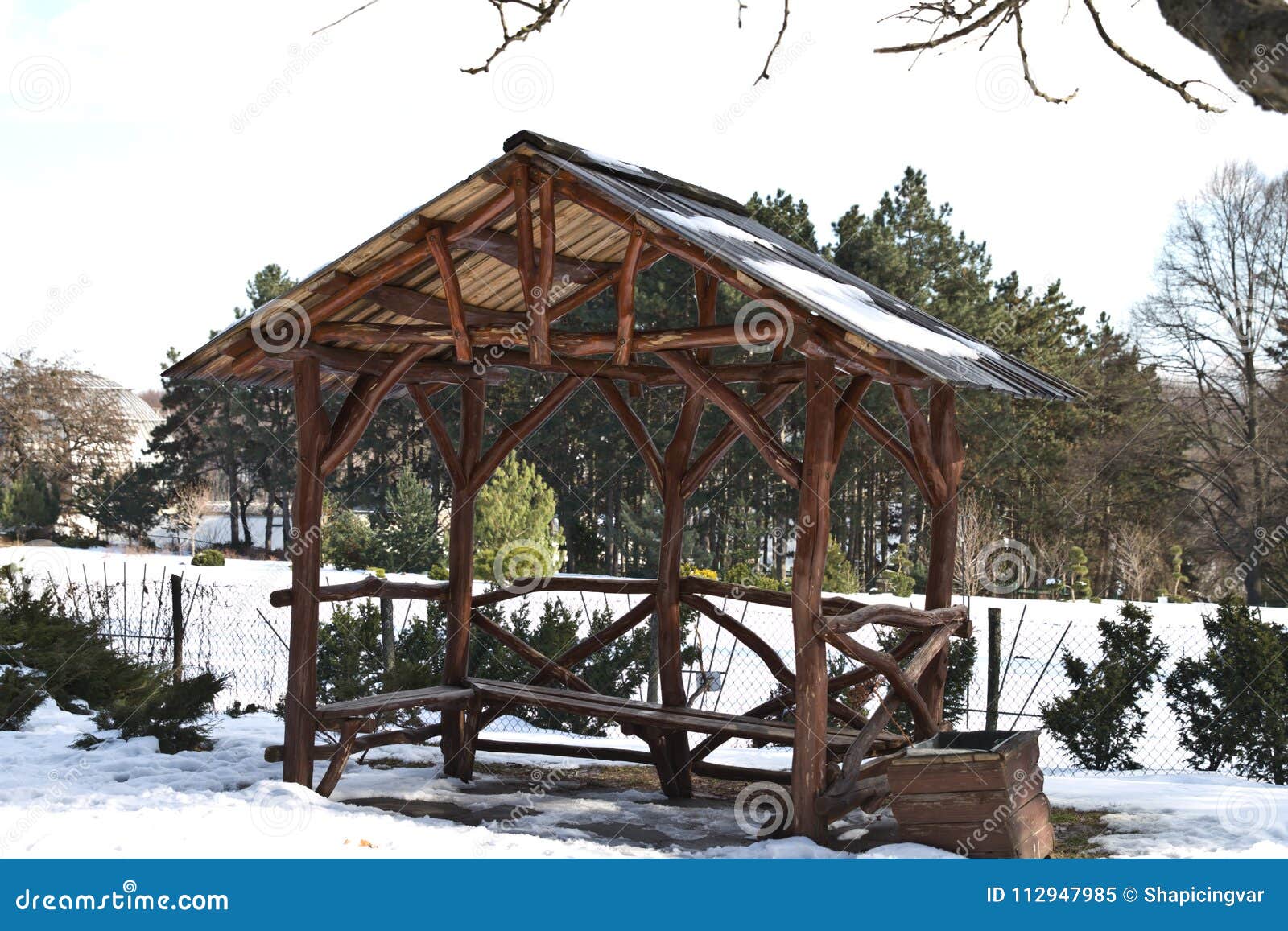 Empty Arbor among the Winter Forest. Pavilion for a Picnic in the ...