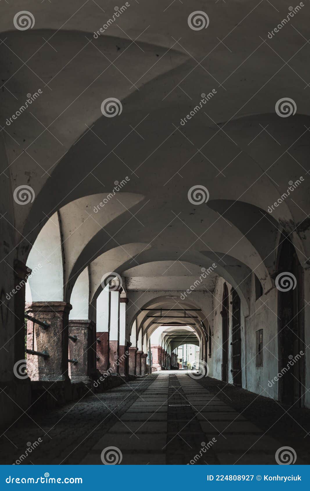Empty Arcade Passageway in Small Town, Architecture with Arches ...
