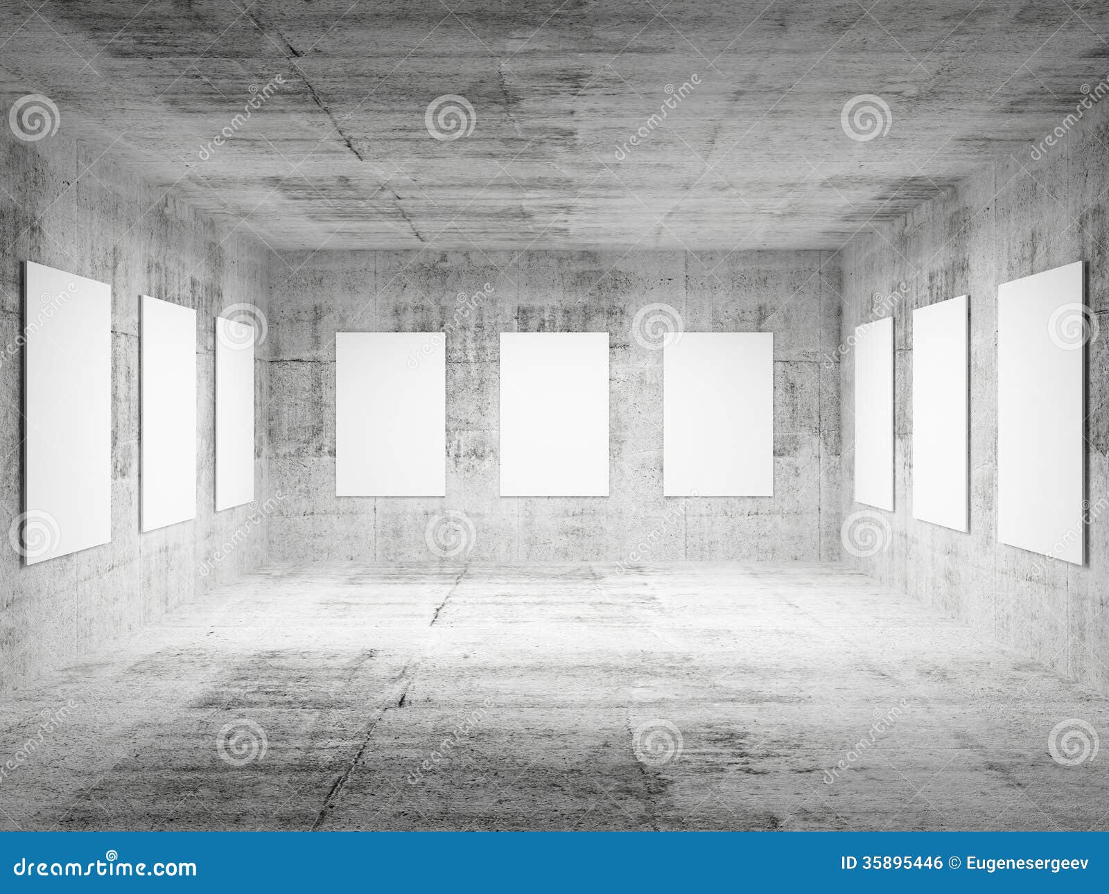 Empty Art Gallery Concrete Hall 3d Interior Stock Illustration ...