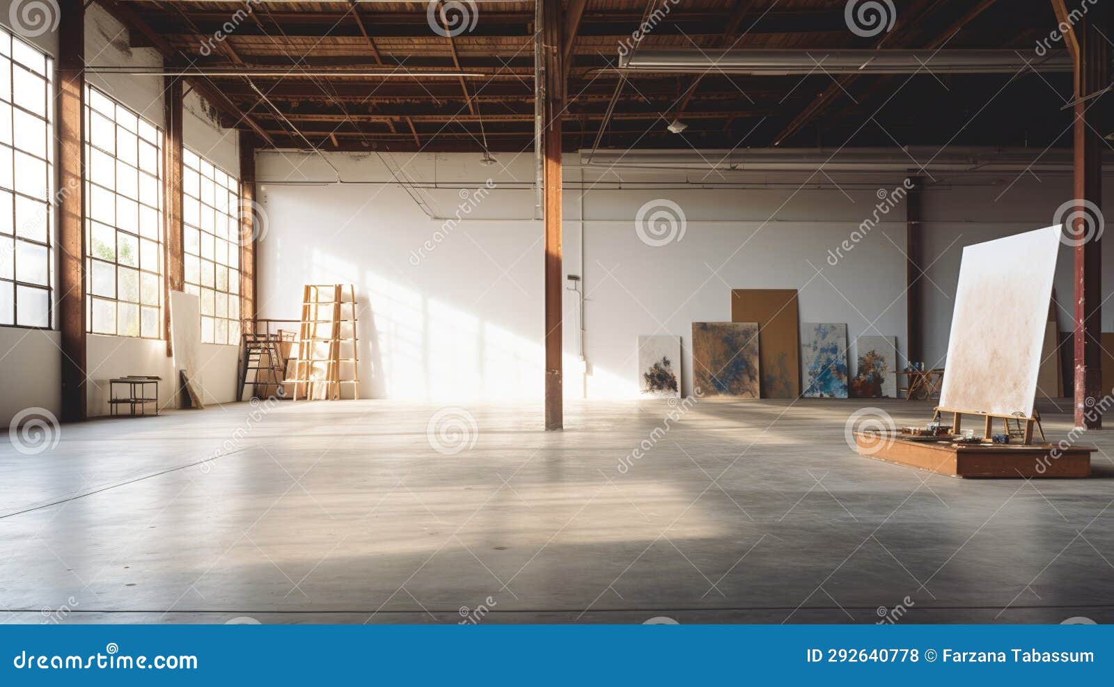 Empty Art Studio, Minimalistic Area Lights Coming through Window, Dark ...