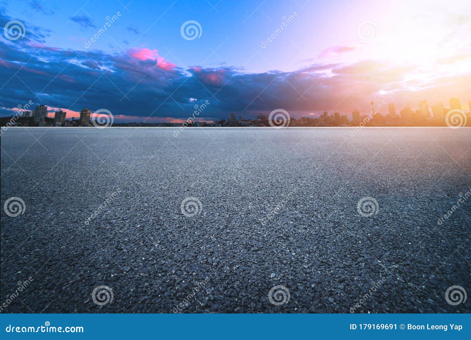 Empty Asphalt Highway and Building with Nice Sky Clouds Stock Image ...