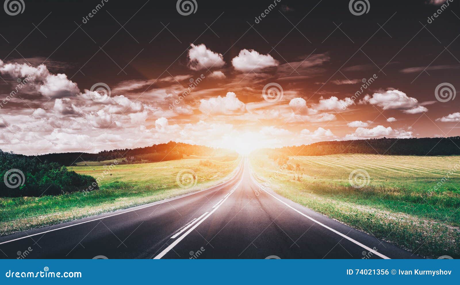Empty Asphalt Road at Sunset. Beautiful Nature Landscape Stock Photo ...