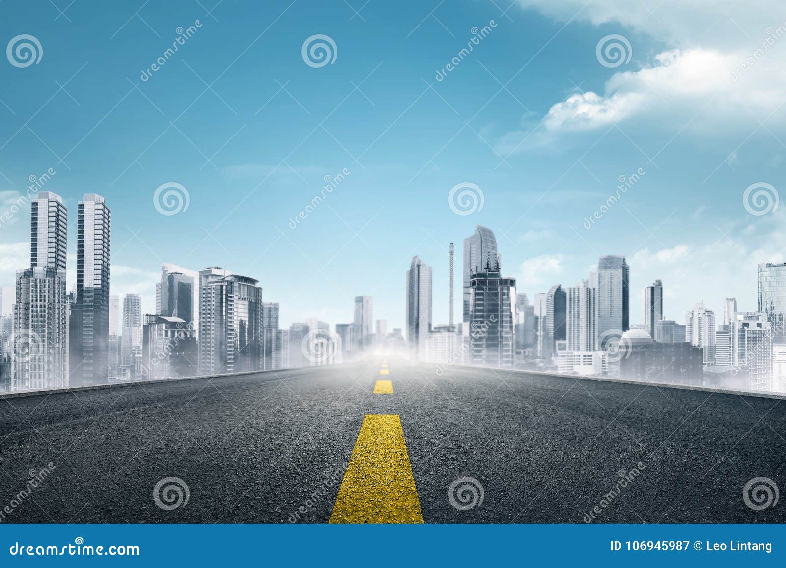 Empty Asphalt Road Towards Modern City Stock Image - Image of skyline ...
