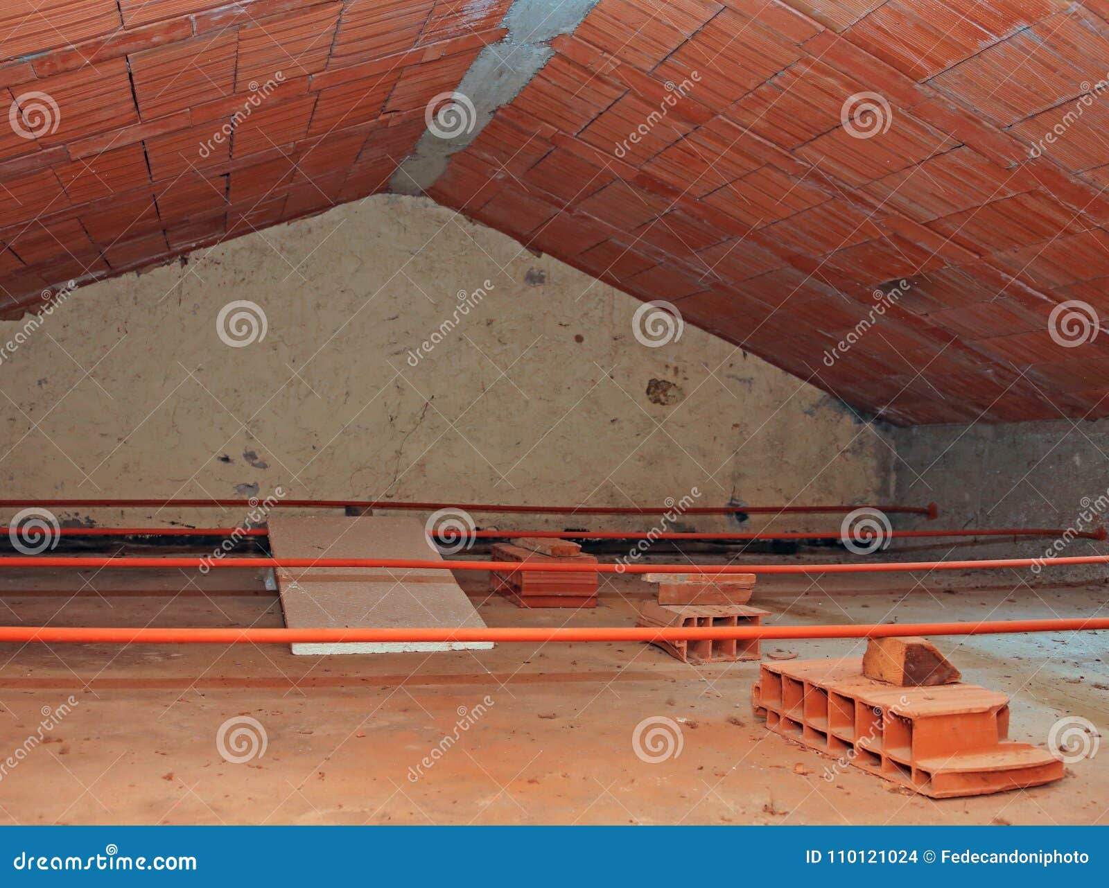 Attic of the House with Sloping Roof Stock Photo - Image of attic ...