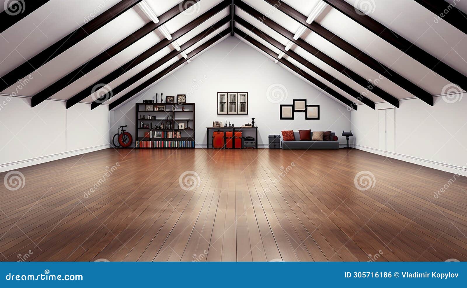 An Empty Attic Room Designed in Loft Style Stock Illustration ...