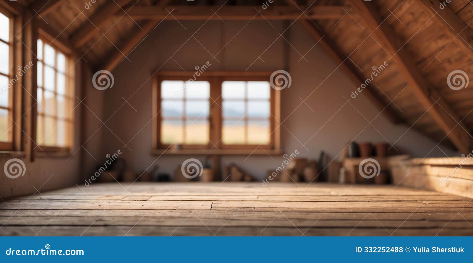 Empty Attic Space with Wood Beams and a Window. Stock Photo - Image of ...