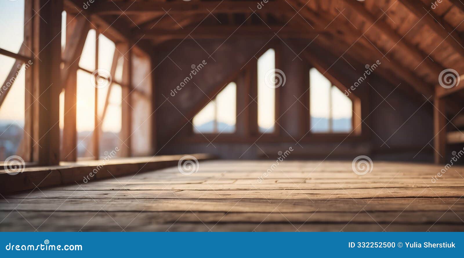 Empty Attic Space with Wood Beams and a Window. Stock Photo - Image of ...