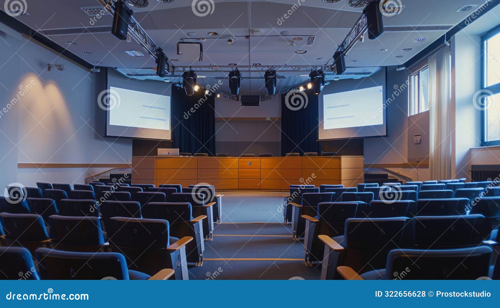 Empty Auditorium with Projection Screens Stock Photo - Image of theater ...