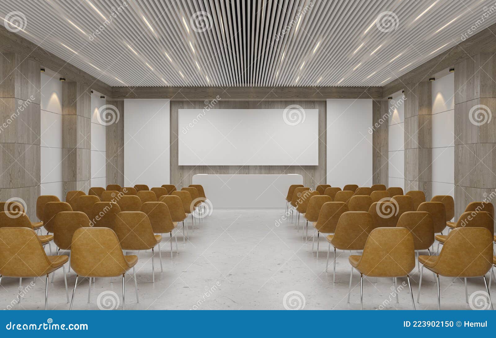 Empty Auditorium Room Interior with Screen 3D Rendering Stock ...