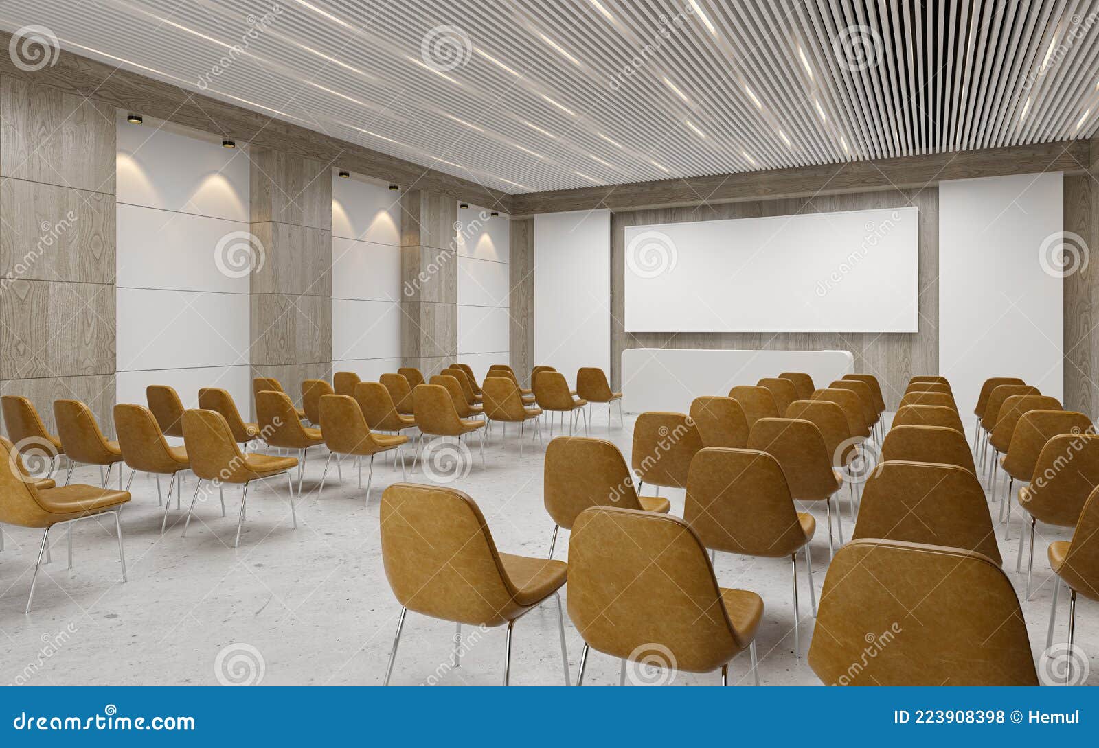 Empty Auditorium Room Interior with Screen 3D Rendering Stock ...