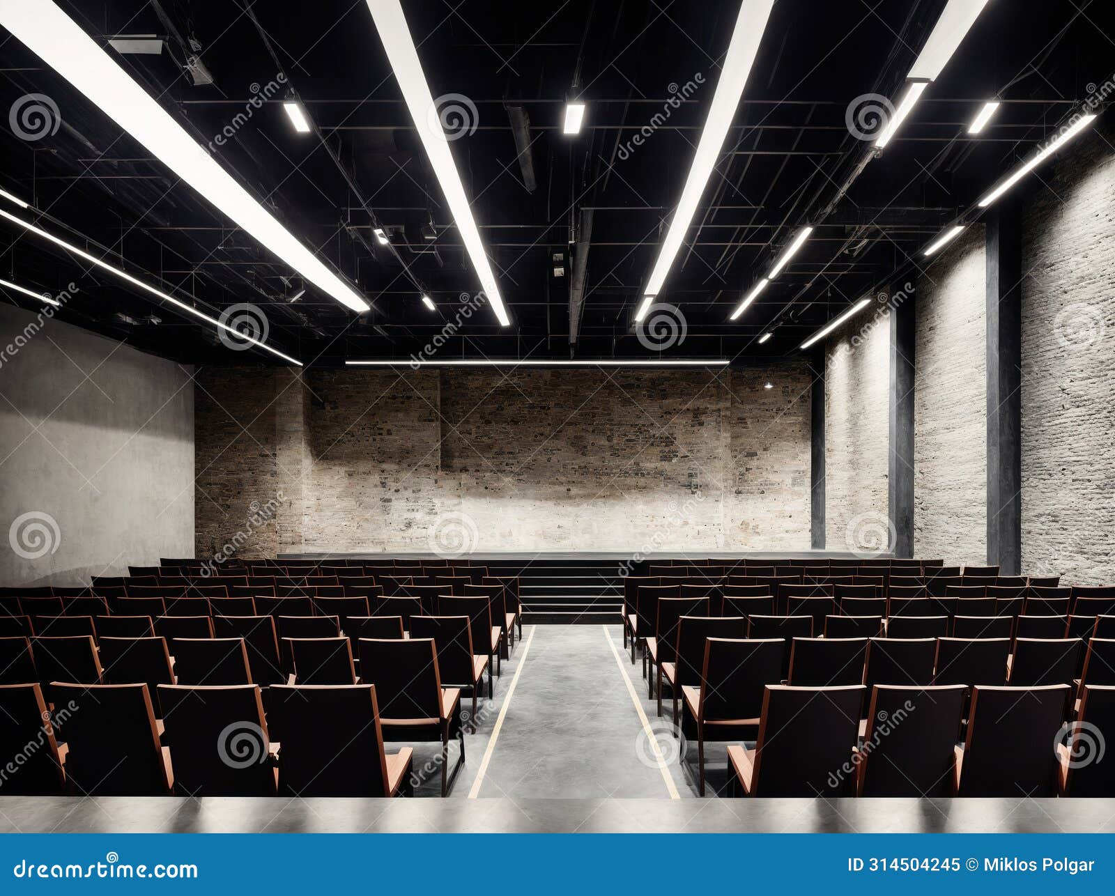 An Empty Auditorium with Rows of Empty Chairs and a Stage in the Center ...
