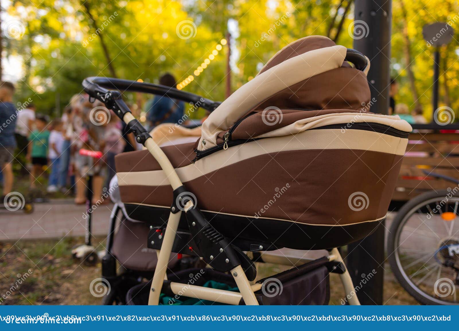 Empty Baby Stroller for Boys in the Park. Stock Image - Image of gray ...