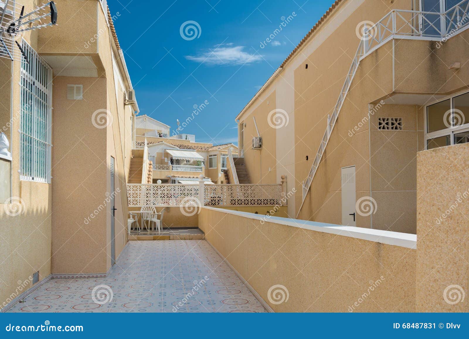 Empty Backyard Paved Patio in Spain, Europe Stock Image - Image of door ...