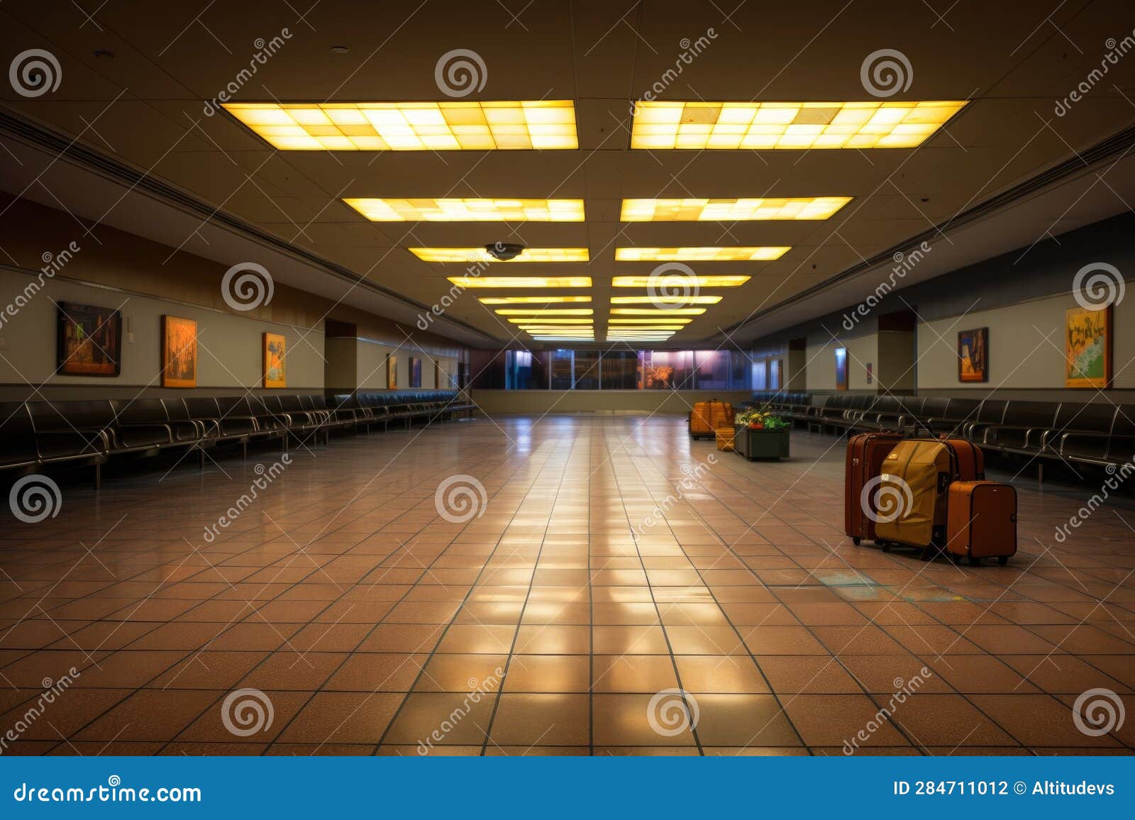 Empty Baggage Claim Area with Illuminated Signs Stock Photo - Image of ...