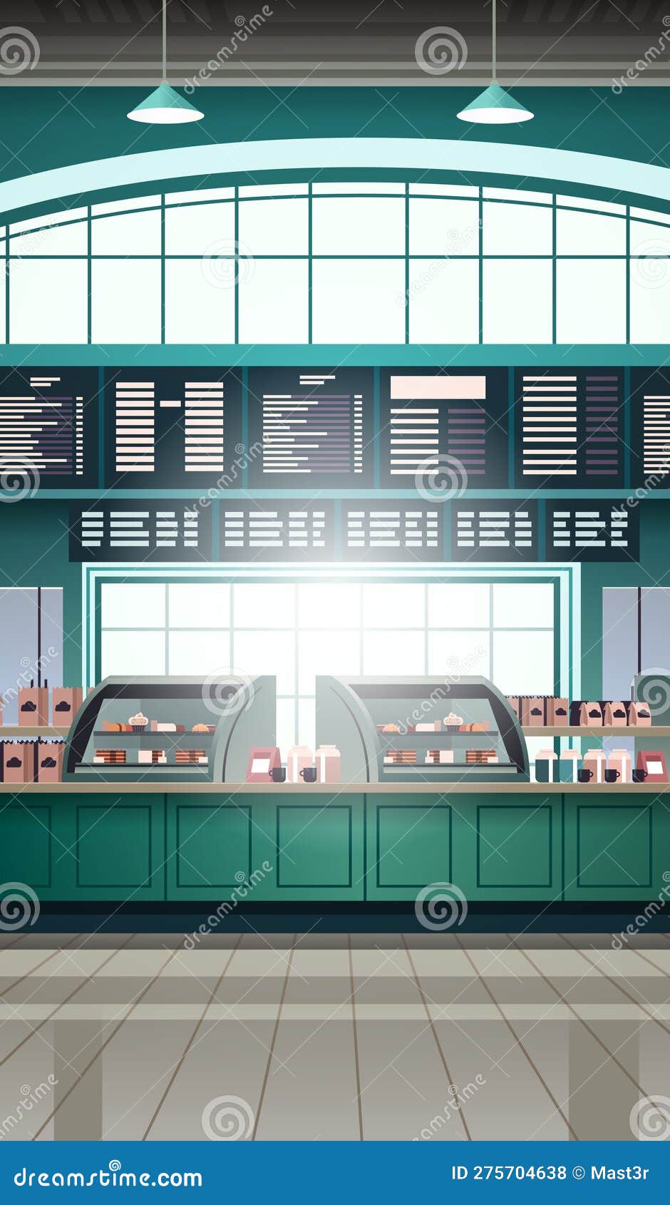 Empty Bakery Interior Shop Showcase with Fresh Pastries Sweets Cakes ...