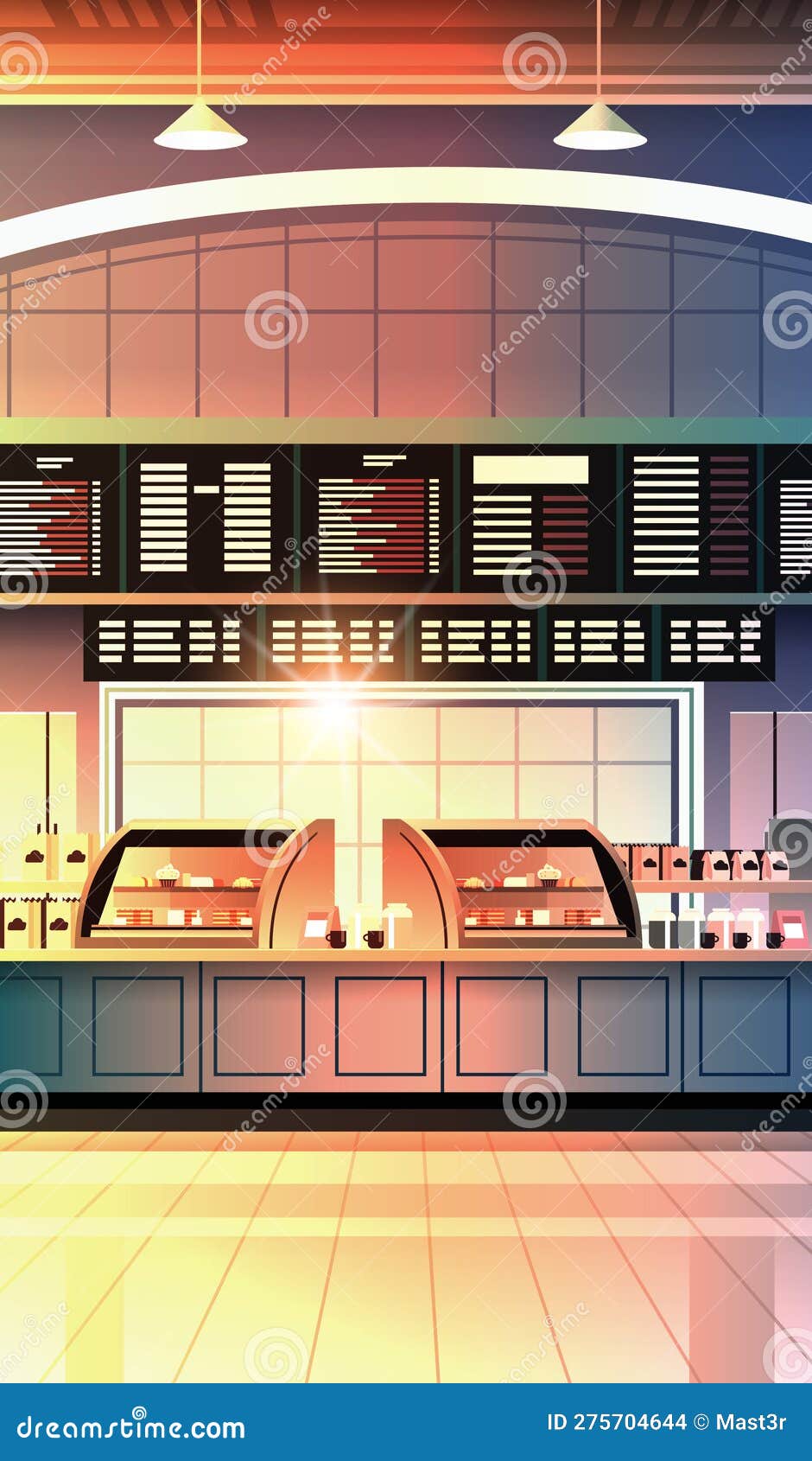 Empty Bakery Interior Shop Showcase with Fresh Pastries Sweets Cakes ...