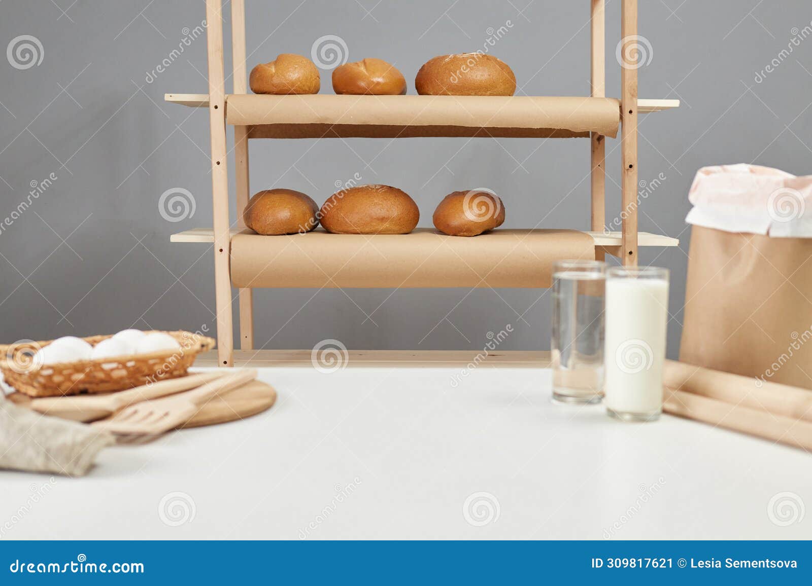Empty Bakery Workplace with Tools and Ingredients on Table, Copy Space ...