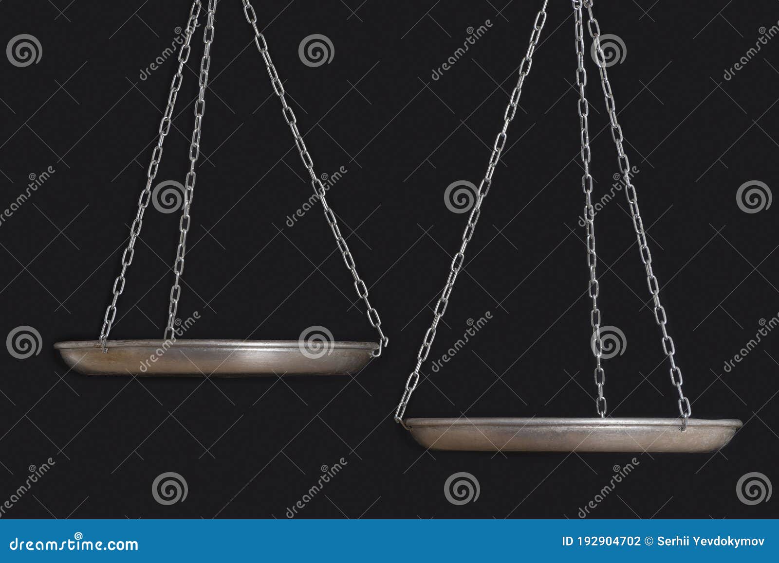 Empty Balance Scales on Black Background, Close Up. Front View. Copy ...