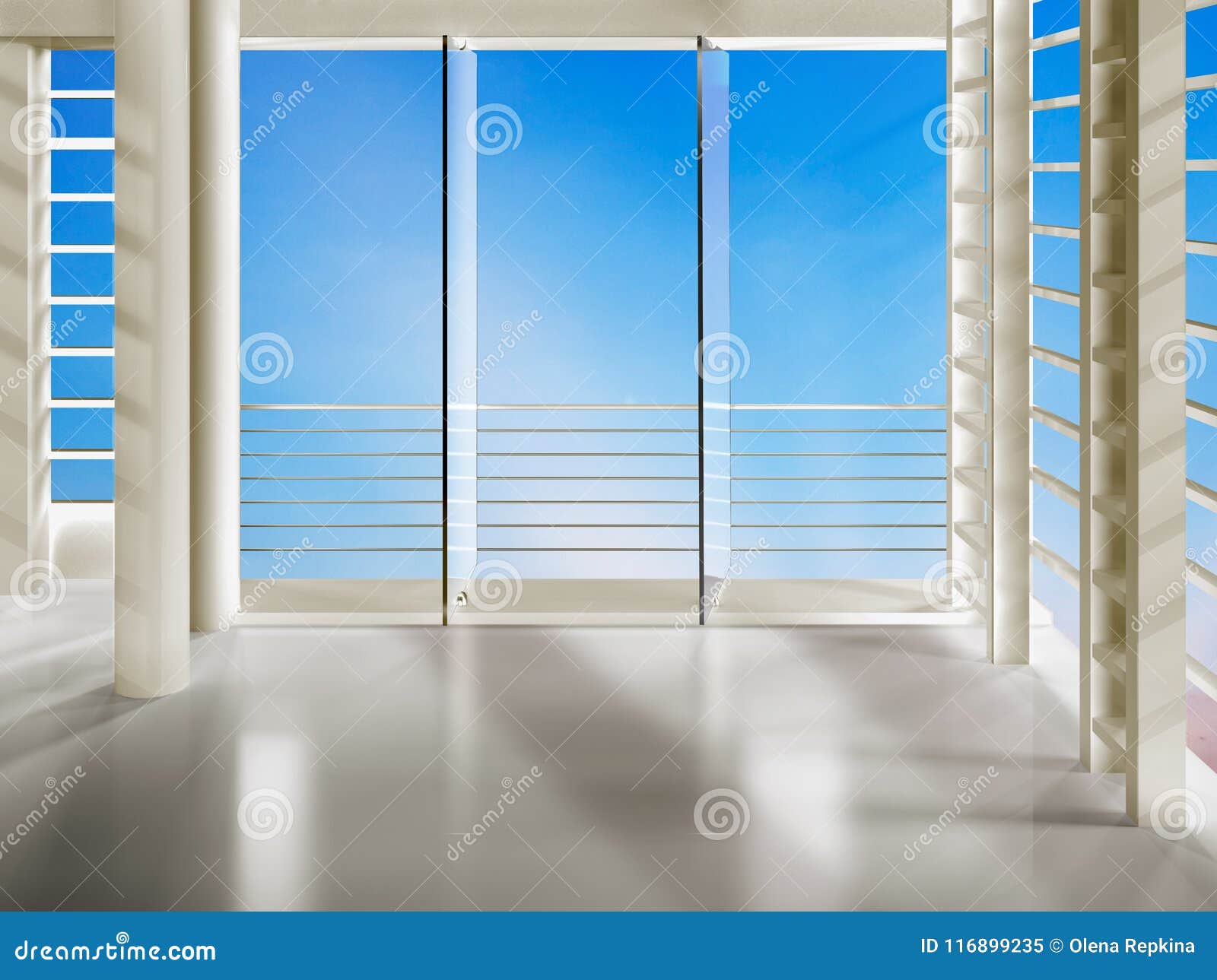 Modern Empty Balcony 3D Rendering Stock Illustration - Illustration of ...