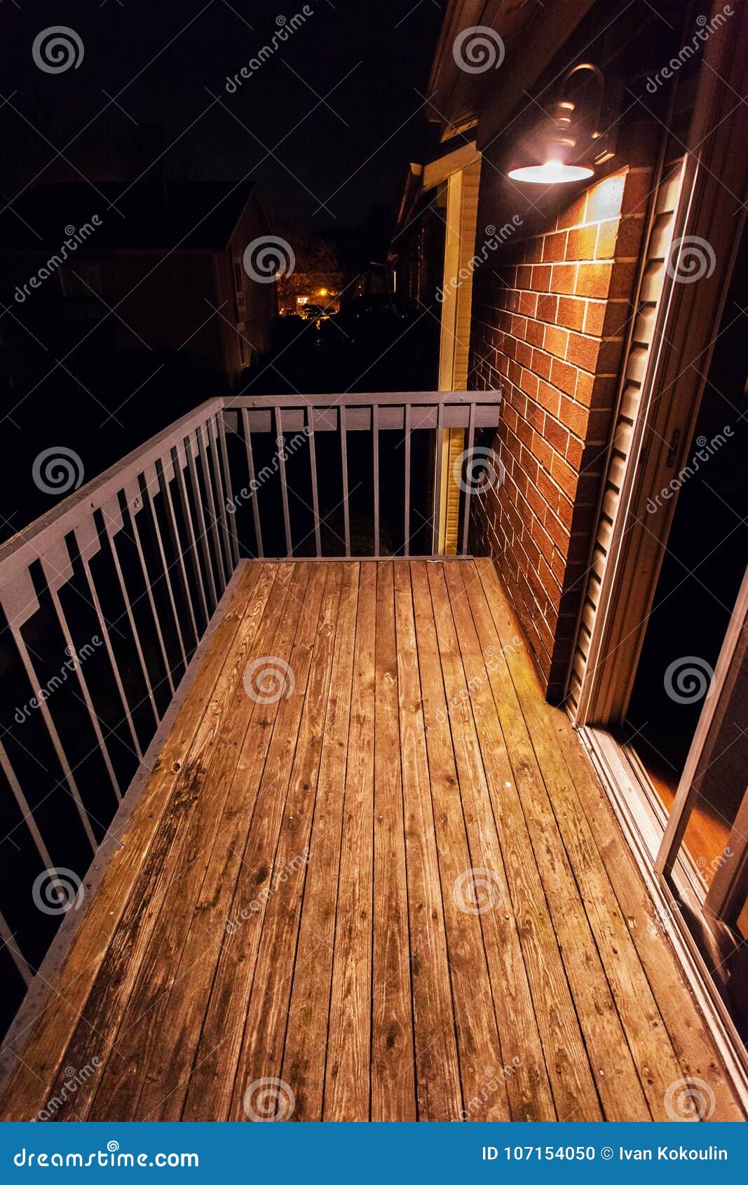 Empty Balcony with a Lamp at Night Stock Photo - Image of travel ...