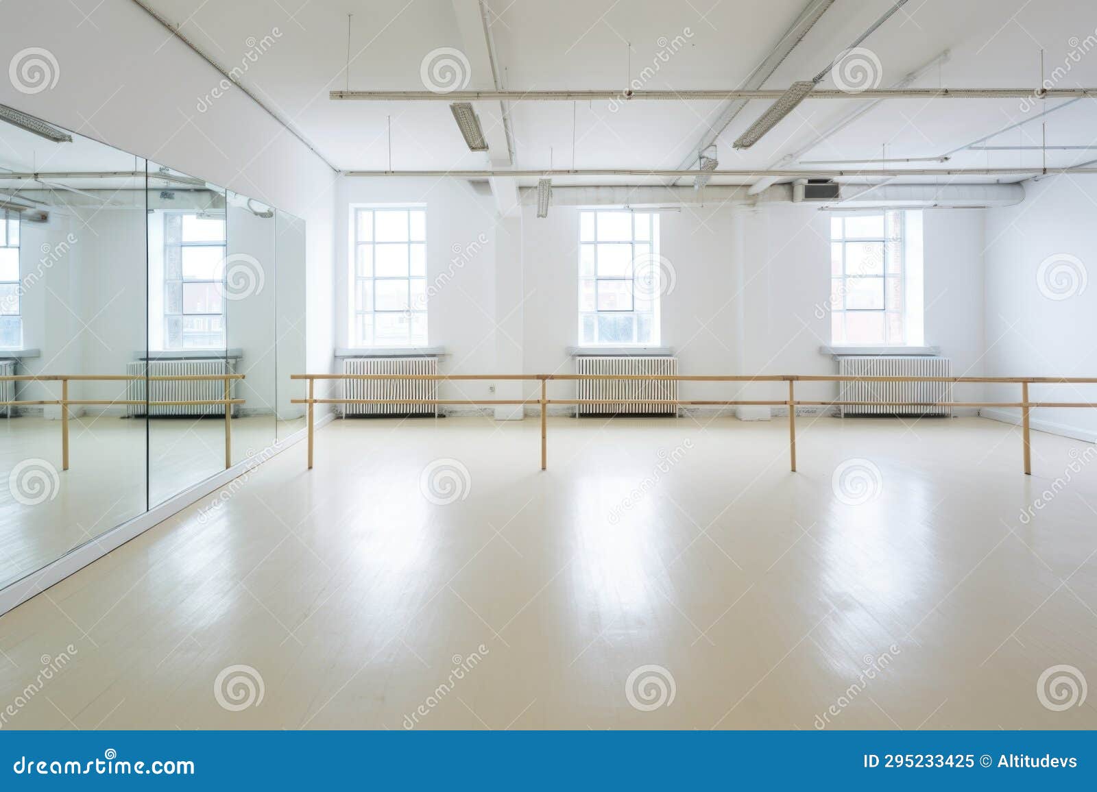 Empty Ballet Studio with Barres and Mirrors Stock Image - Image of ...