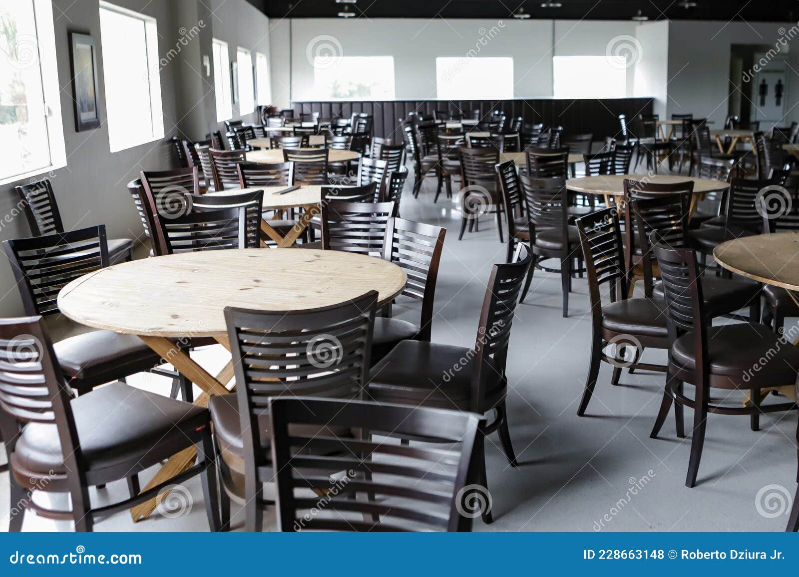 Empty Ballroom, with Several Round Tables Stock Photo - Image of ...