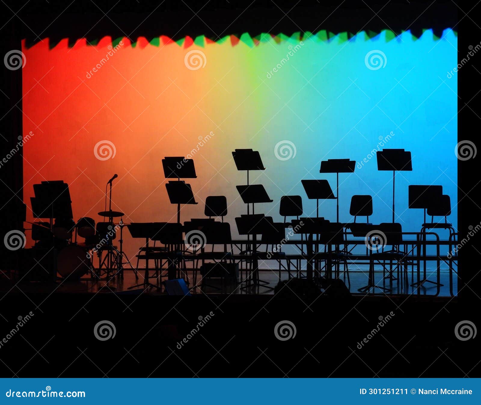 Empty Band Concert with Colorful Stage Background Stock Image - Image ...