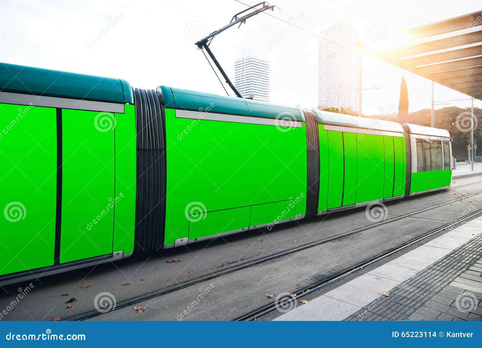 Empty Banner on Facade of City Tram. Skyscraper at Stock Photo - Image ...