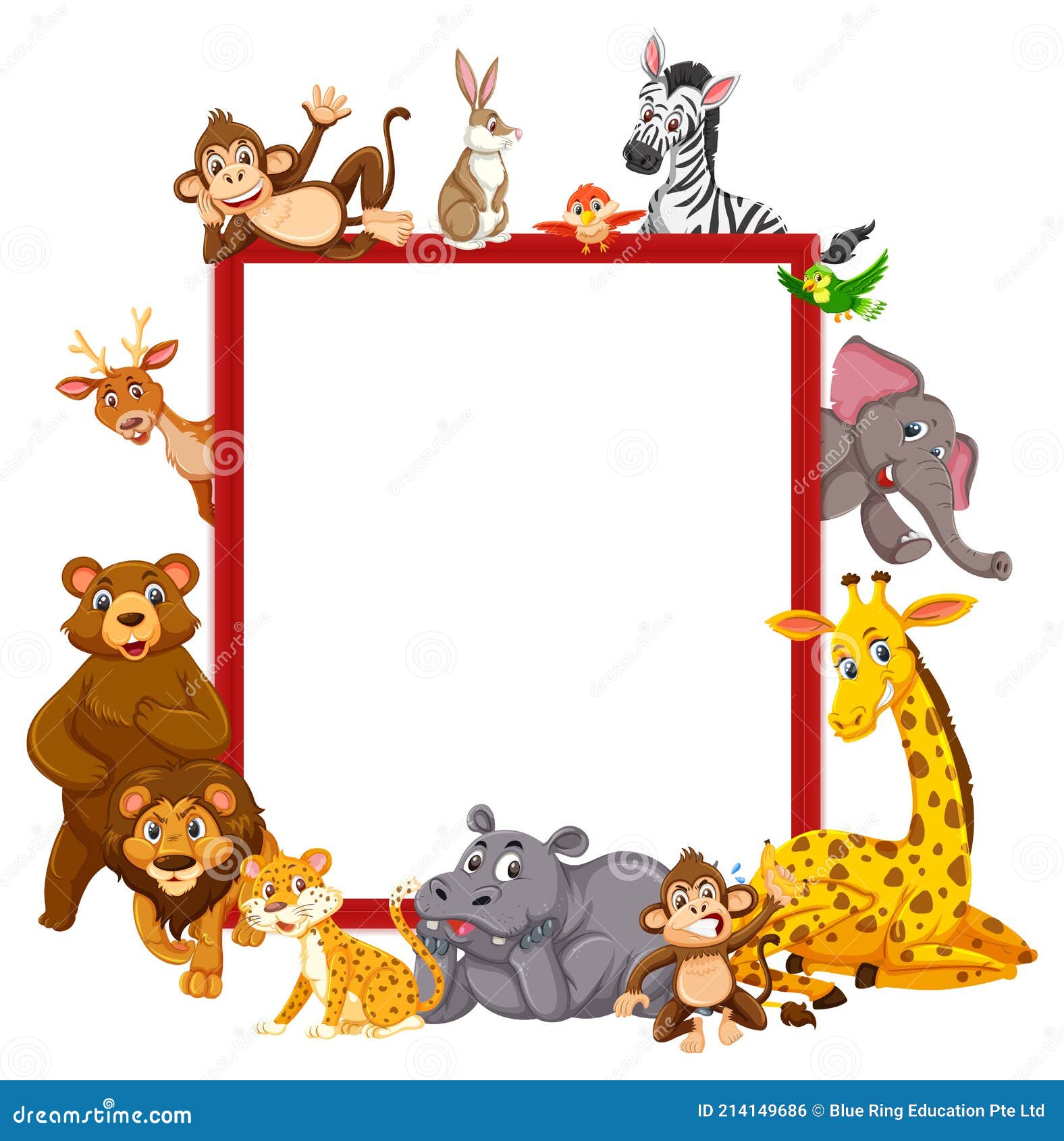 Empty Banner with Many Different Wild Animals Stock Vector ...