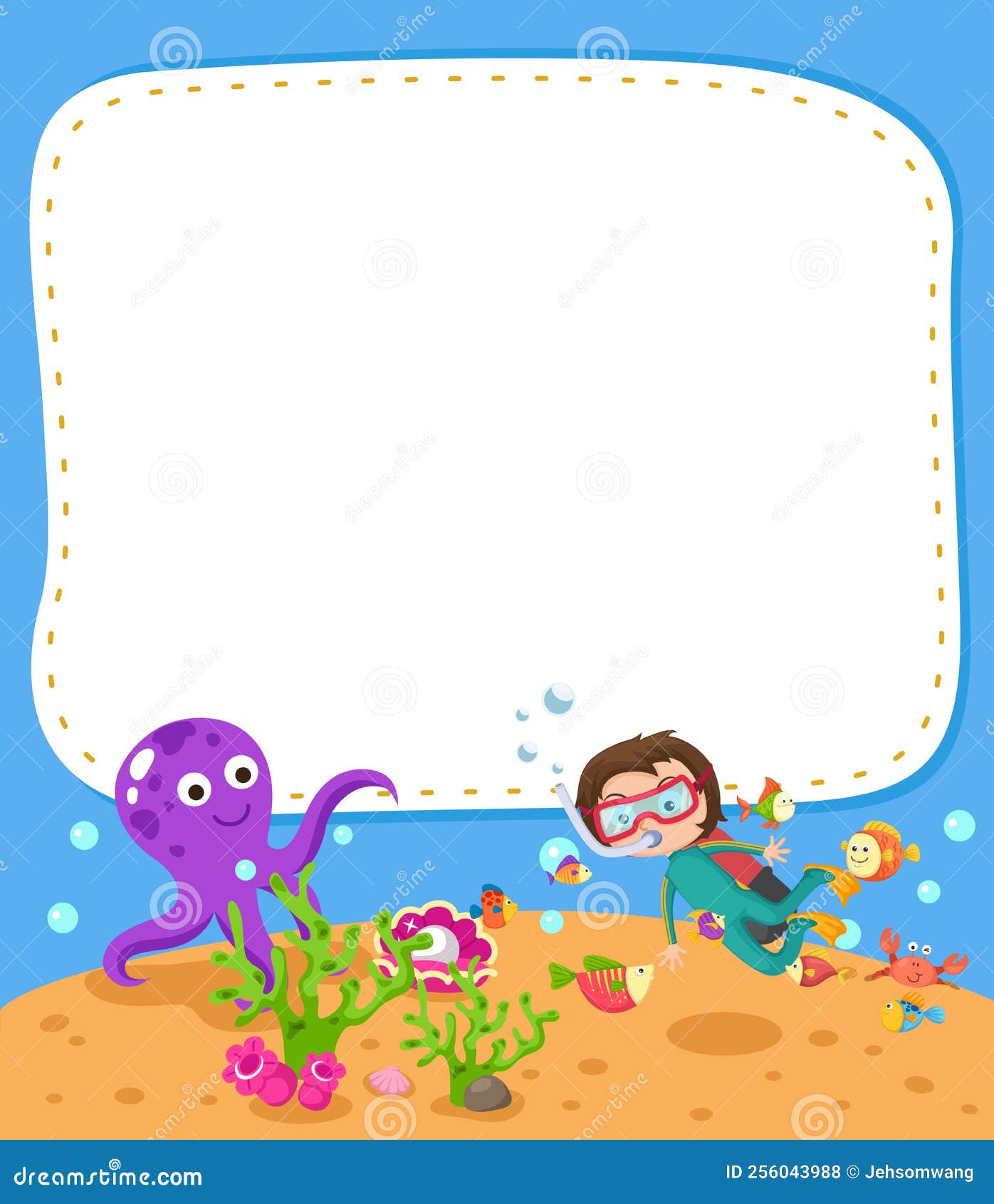 Empty Banner Template with Boy Scuba Diving Stock Vector - Illustration ...