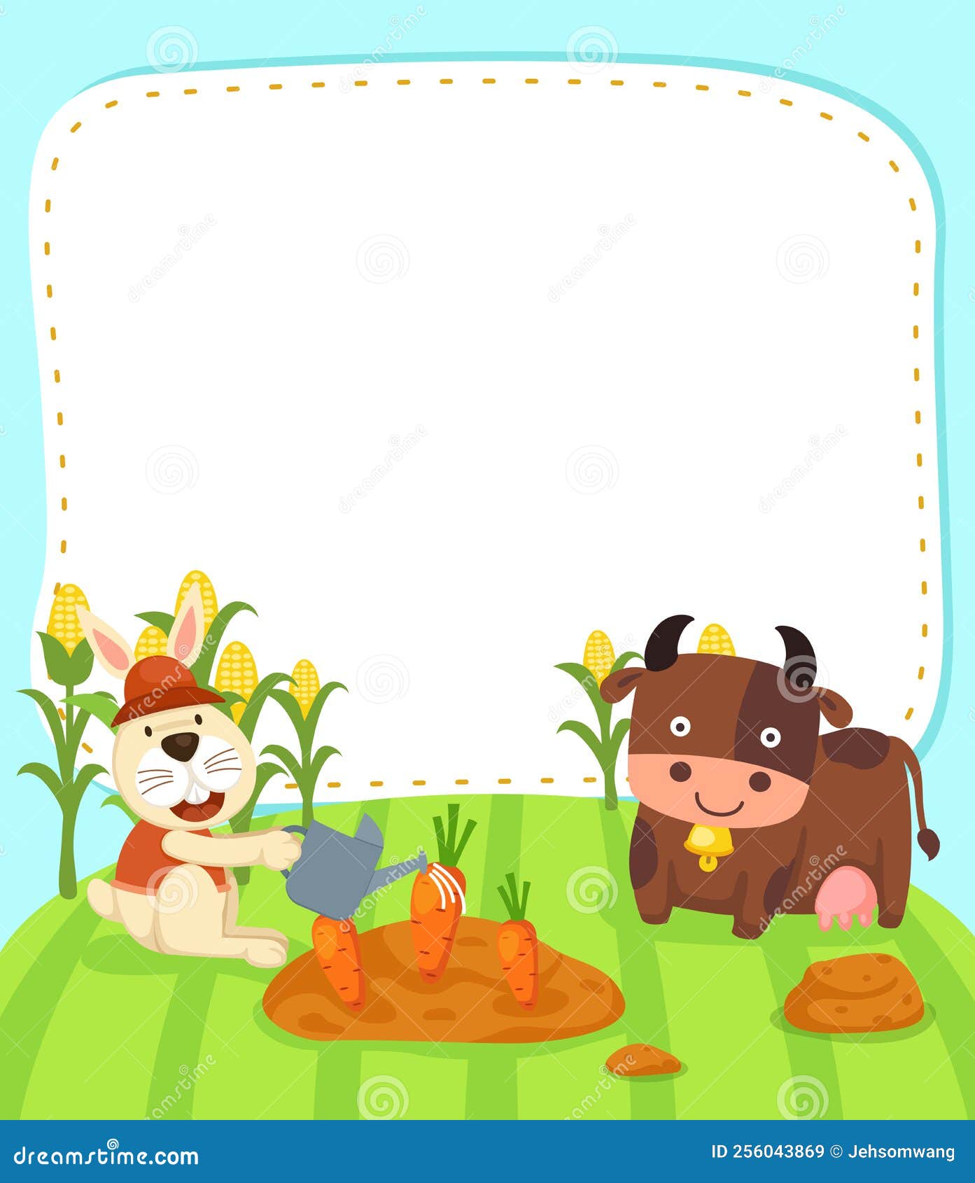 Empty Banner Template with Cartoon Rabbit and Cow Stock Vector ...