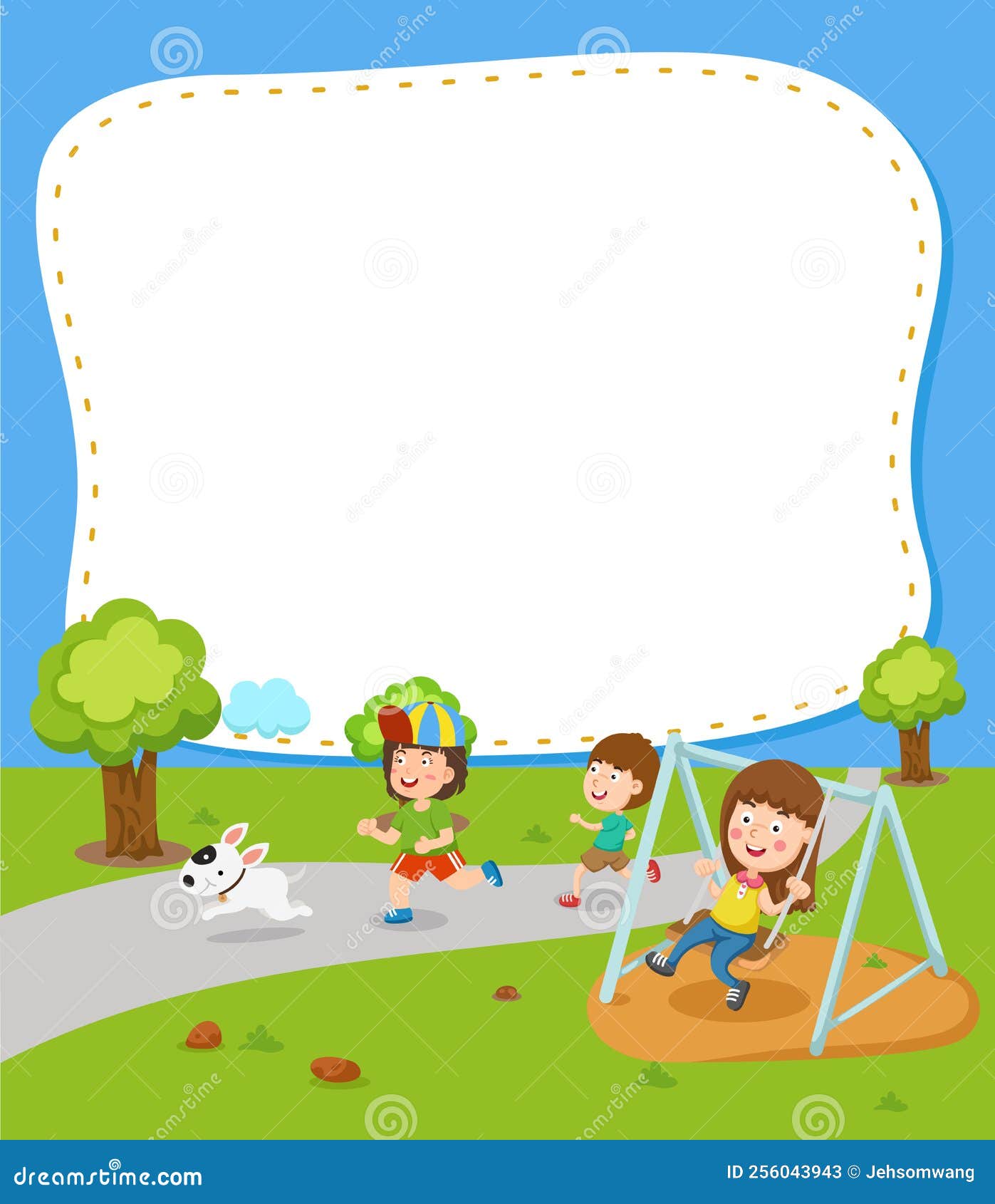 Empty Banner Template with Children Playing in Playground Stock Vector ...
