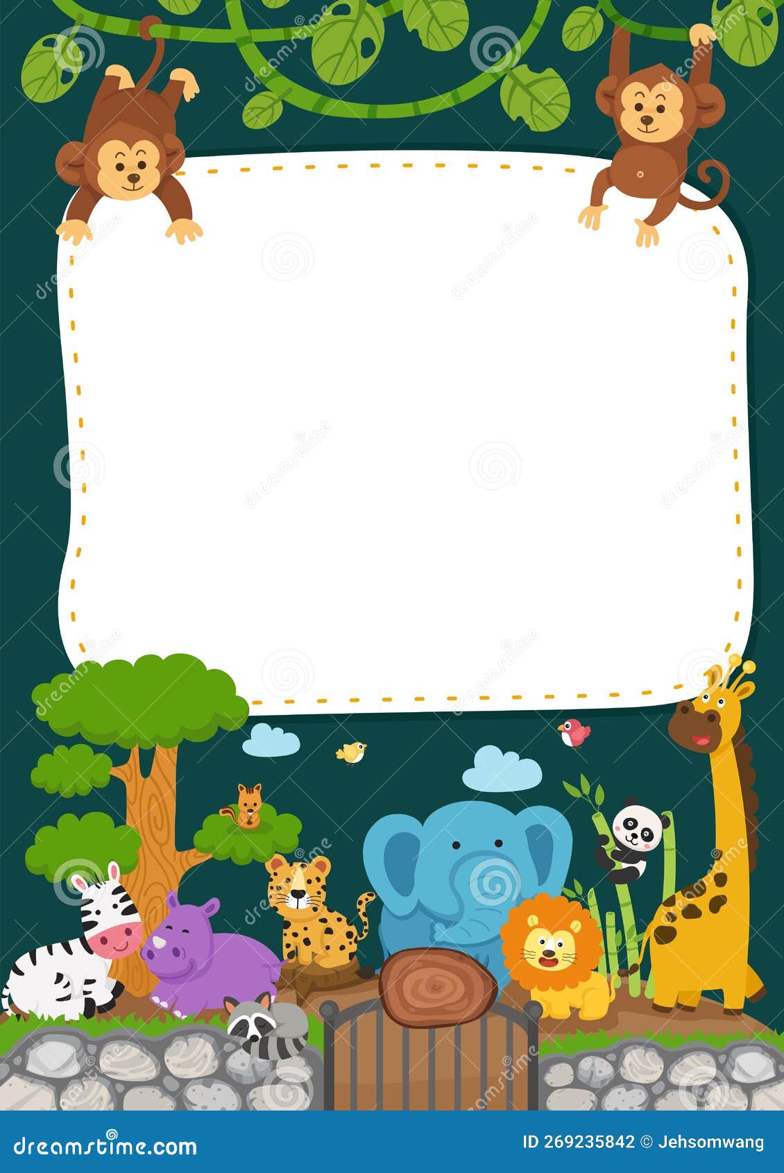 Empty Banner Template with Zoo Stock Vector - Illustration of nursery ...