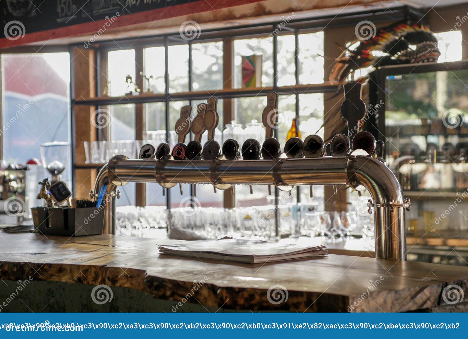 Empty Bar with Taps Under Cold Beer Stock Image - Image of party ...