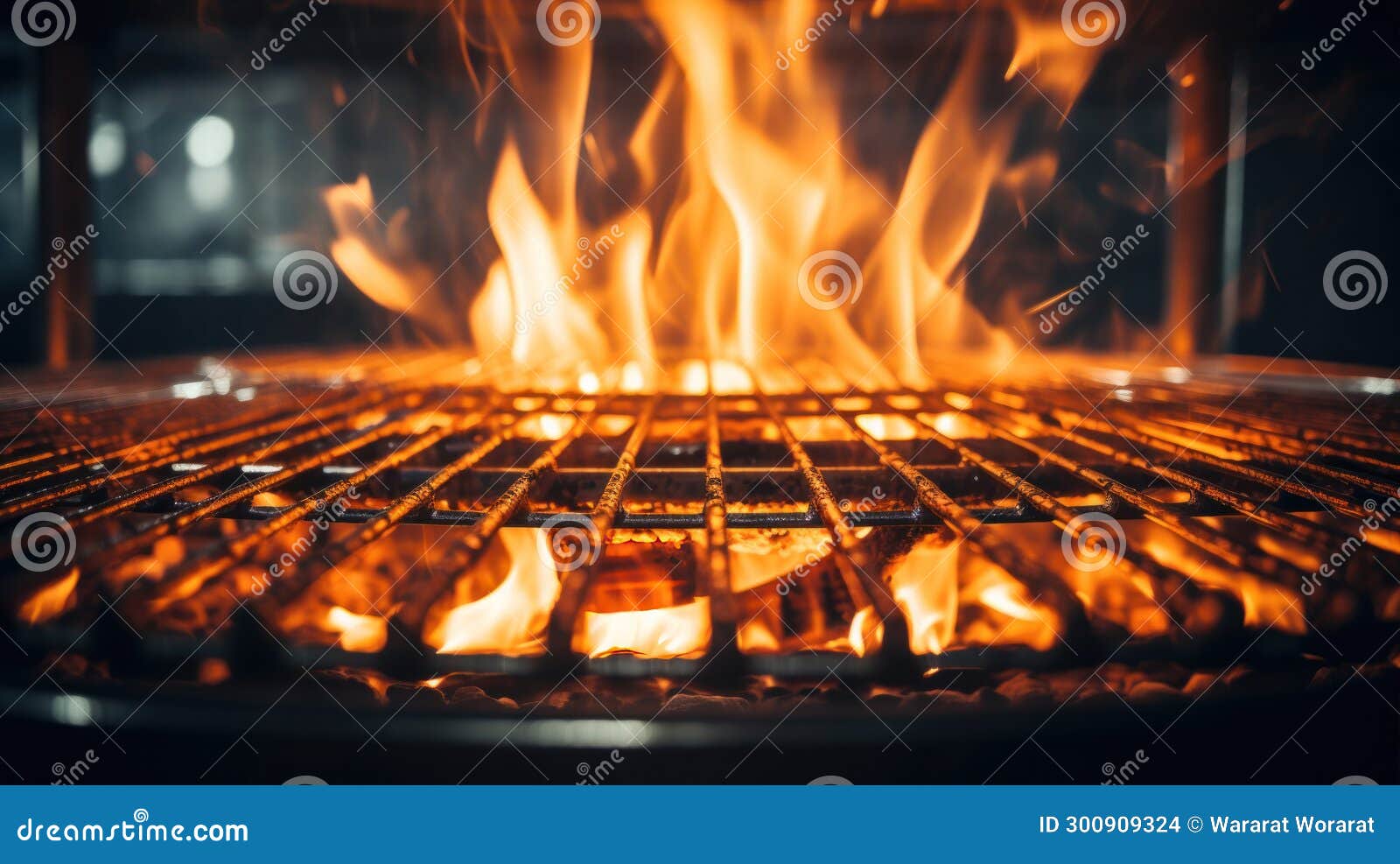 Empty of Barbecue Grill with Fire Flames, Fire Grid Stock Illustration ...