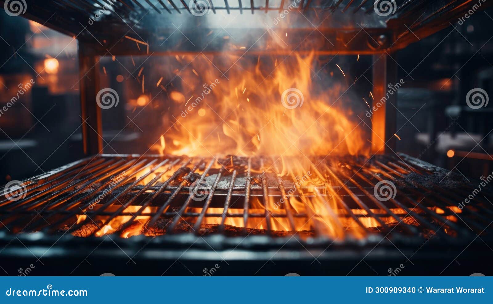 Empty of Barbecue Grill with Fire Flames, Fire Grid Stock Illustration ...