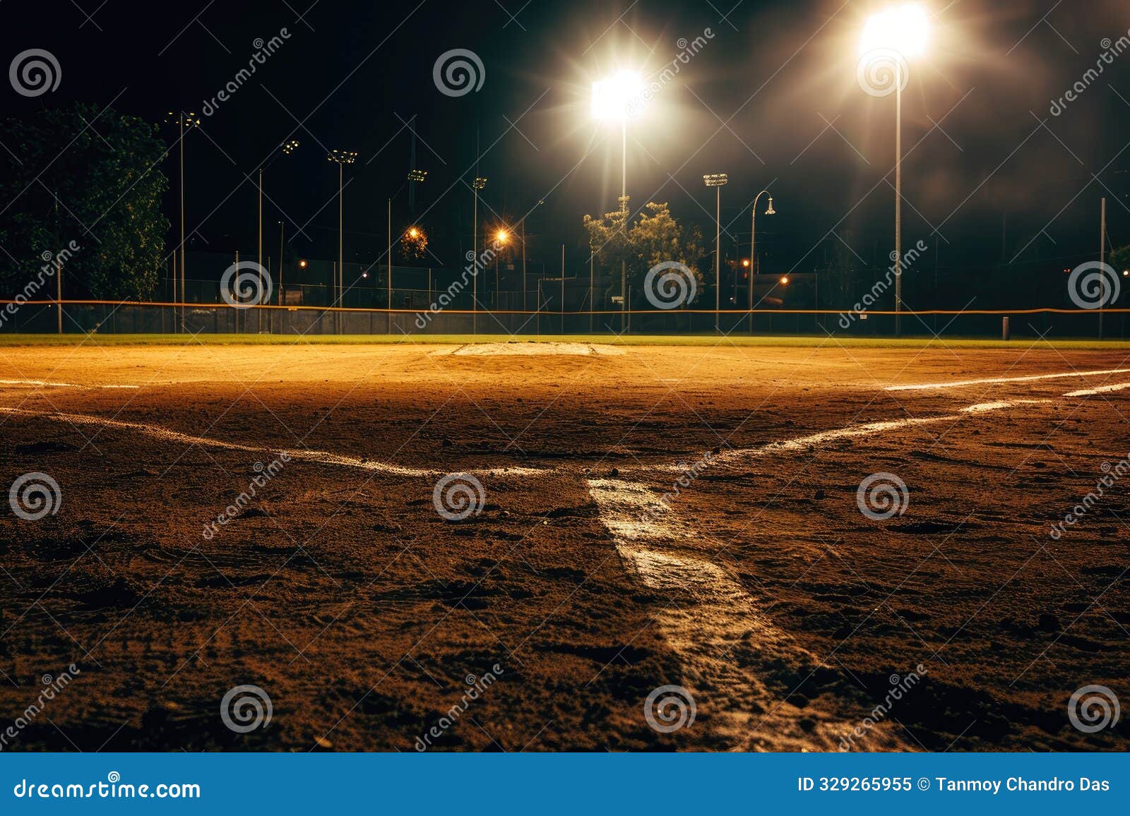 An Empty Baseball Field Under Bright Floodlights at Night, AI Generated ...