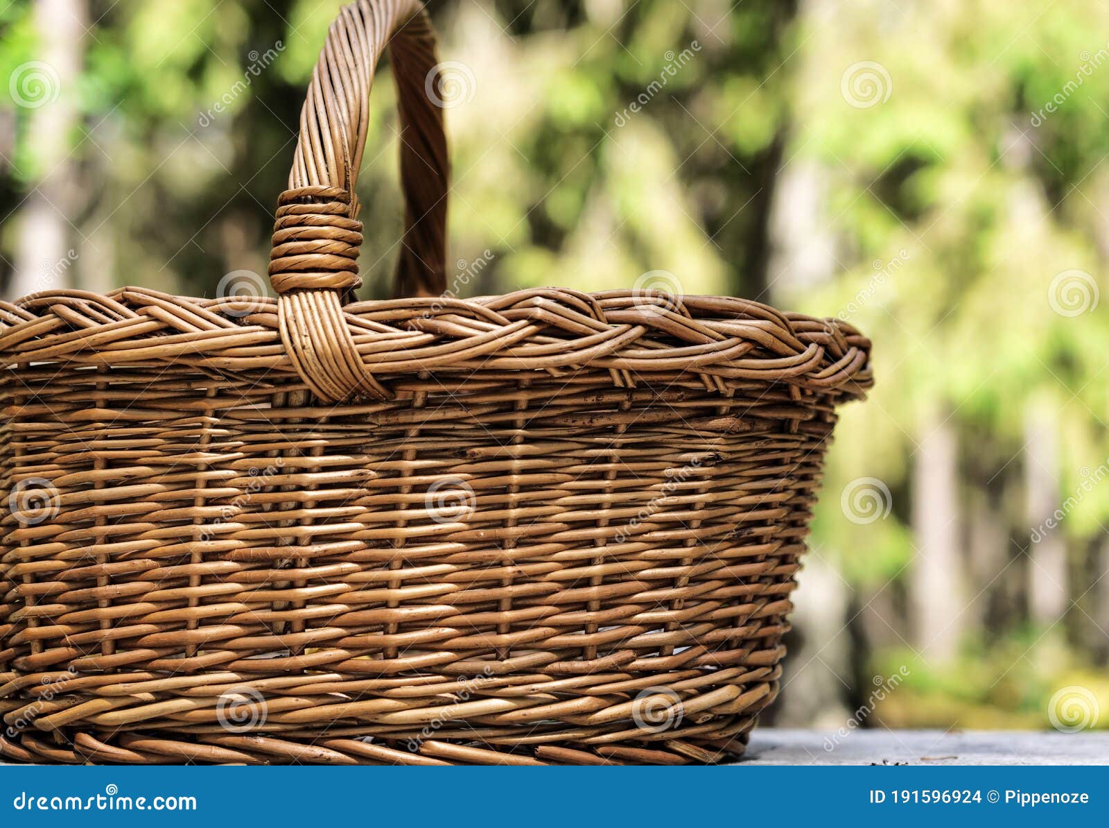 Empty Basket Picnic on Table Place. Natural Rustic Background Stock ...