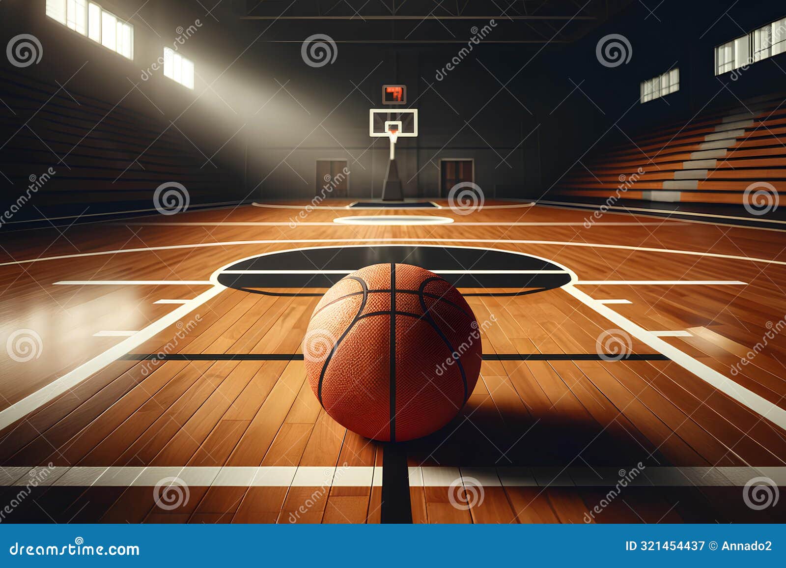 An Empty Basketball Court with a Basketball Placed at the Center Stock ...