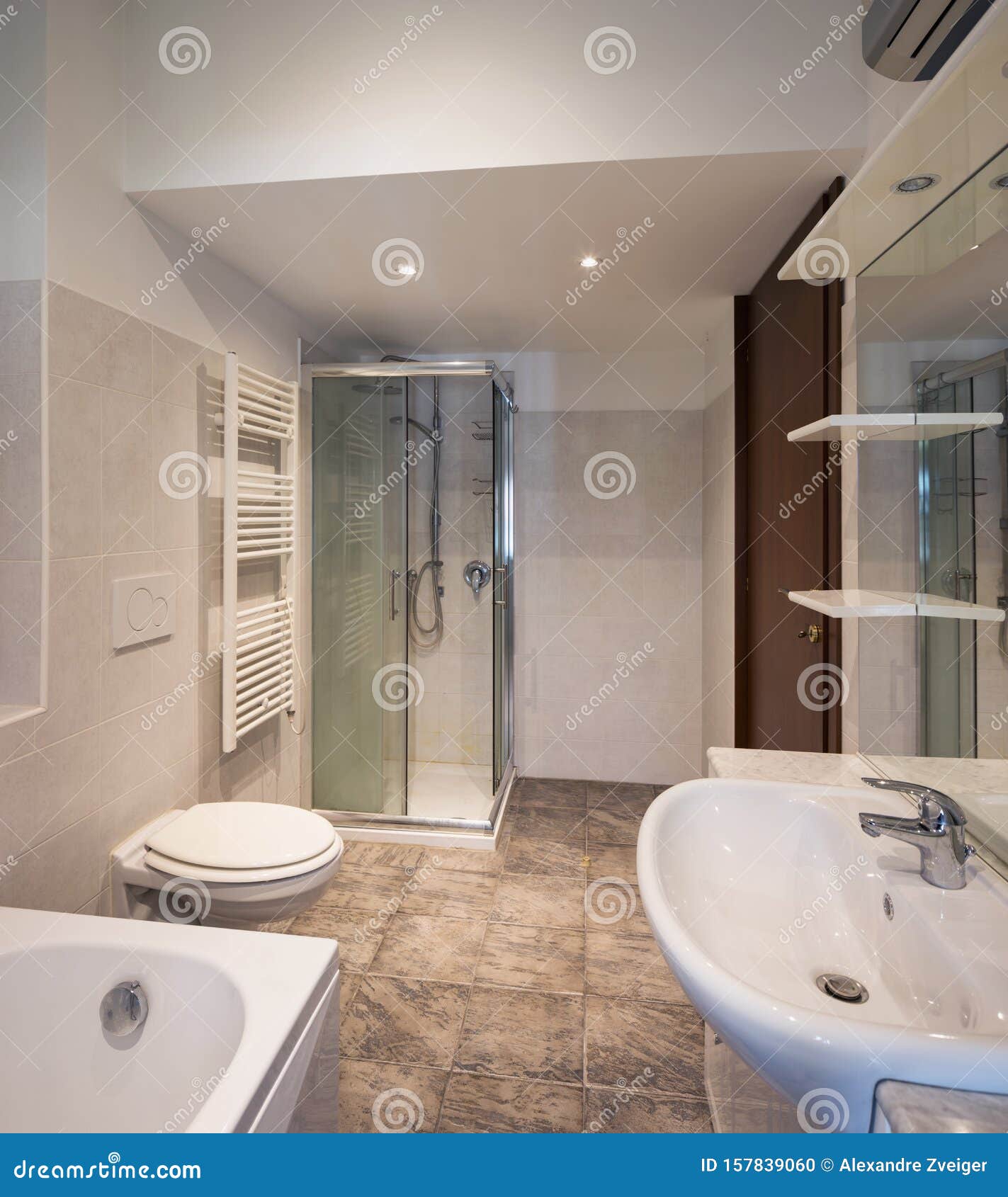 Empty Bathroom with Bathtub and Tile Stock Photo - Image of toilet ...