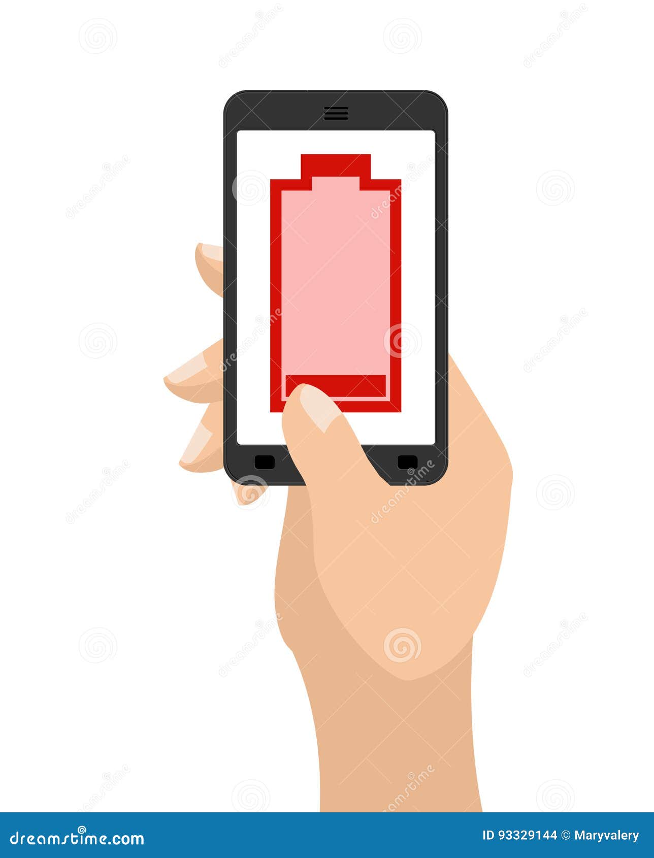 Empty Battery Life of Smartphone. Red Accumulator Stock Vector ...