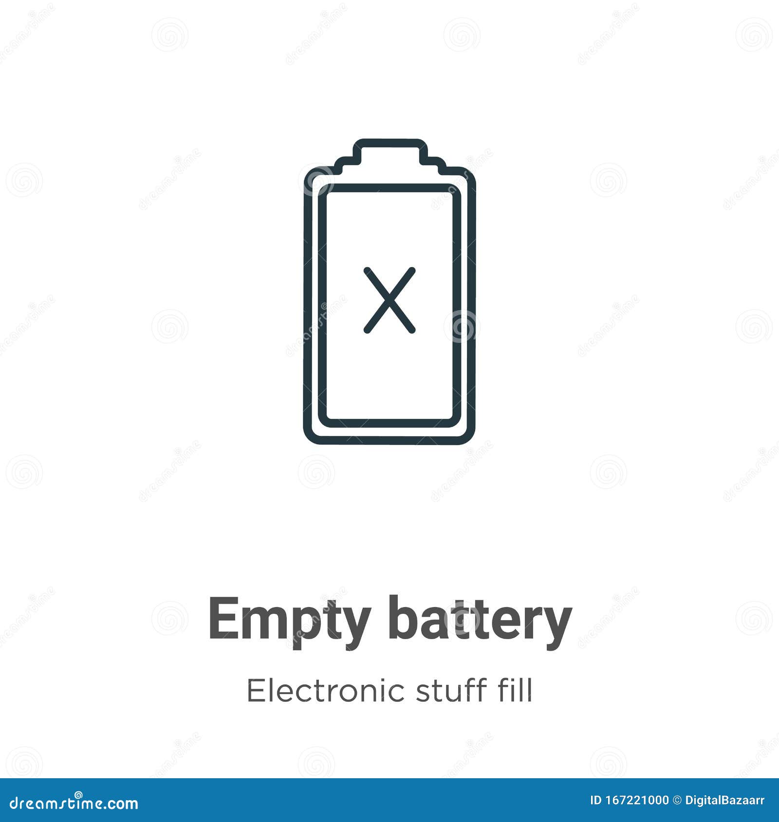 Empty Battery Outline Vector Icon. Thin Line Black Empty Battery Icon ...