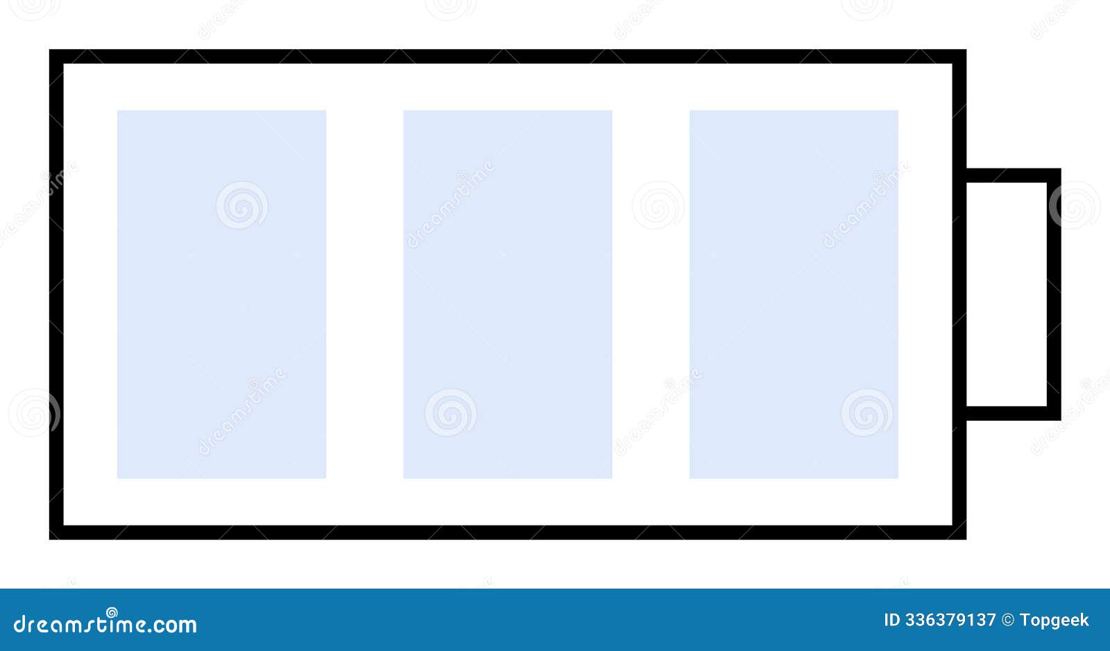 Blue and White Empty Battery Symbol with Three Vertical Segments in ...