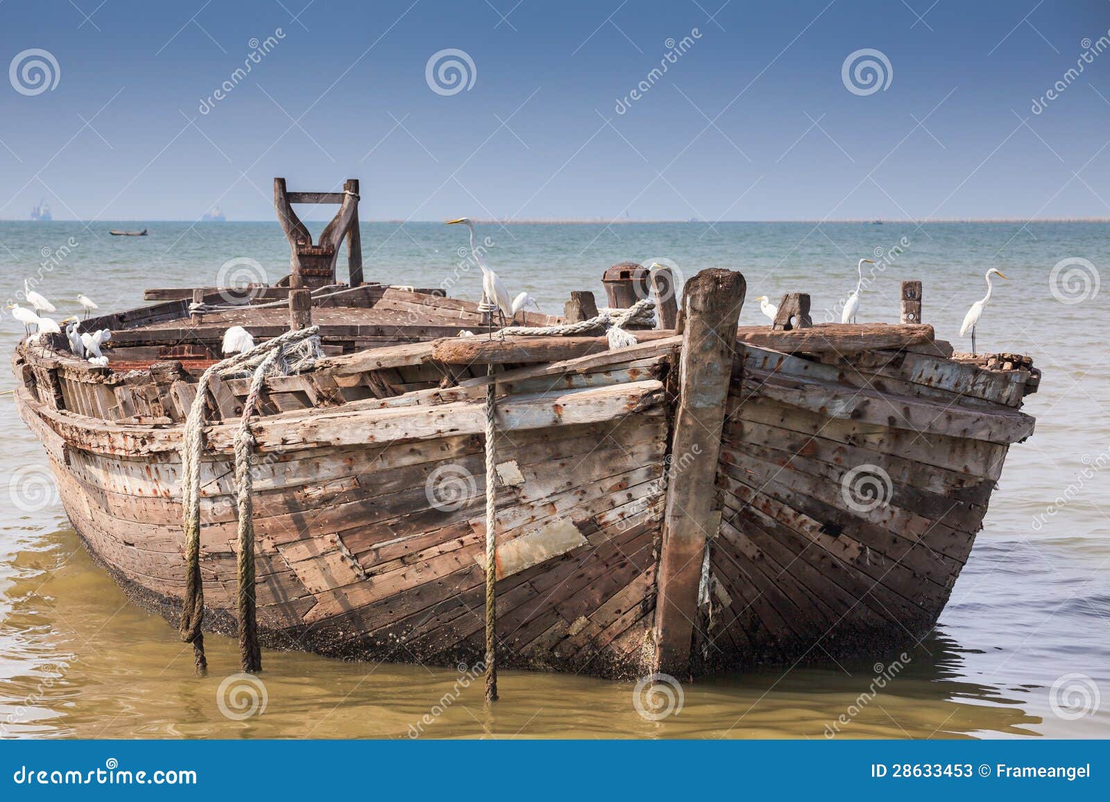 Empty Beach, Ancient Boat in the Sea Stock Image - Image of boat, float ...