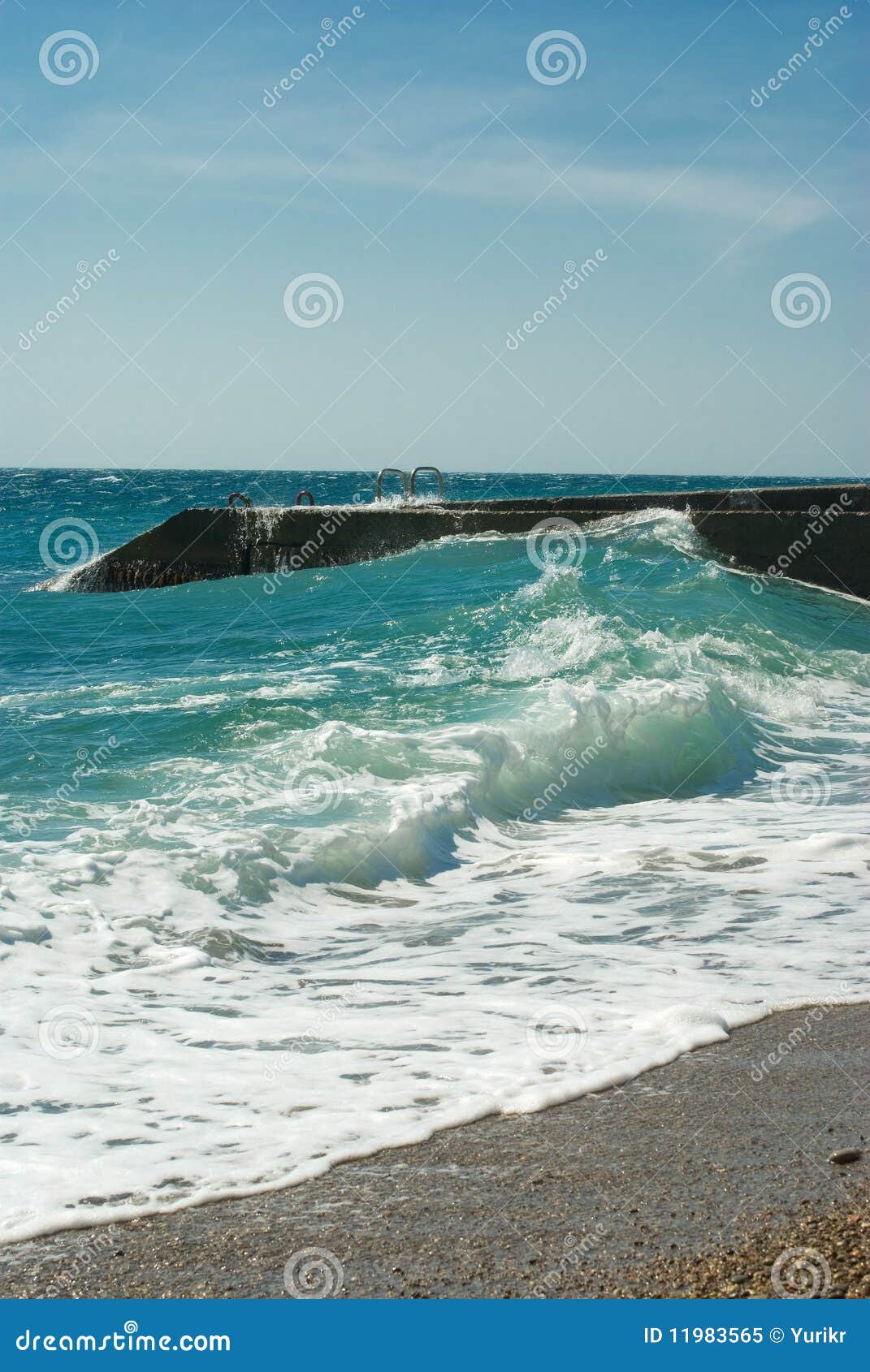 Empty beach and choppy sea stock image. Image of handrails - 11983565