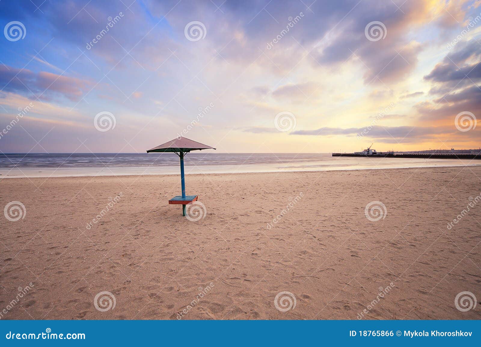 Empty Beach with Lonely Umbrella at Sunset Stock Photo - Image of trip ...