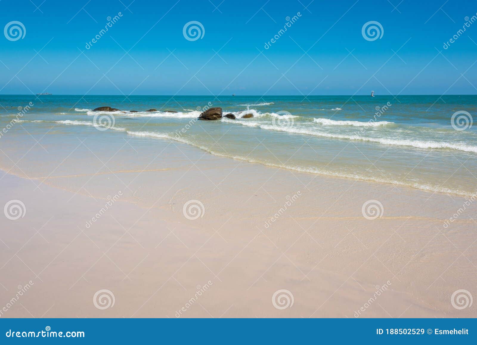 Empty Beach with Sand, Clear Water and Soft Waves Stock Image - Image ...
